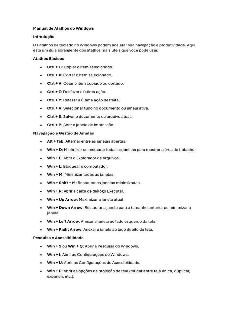 Atalhos de Teclado Essenciais do Windows | PDF | Botão Ctrl | Janela ...