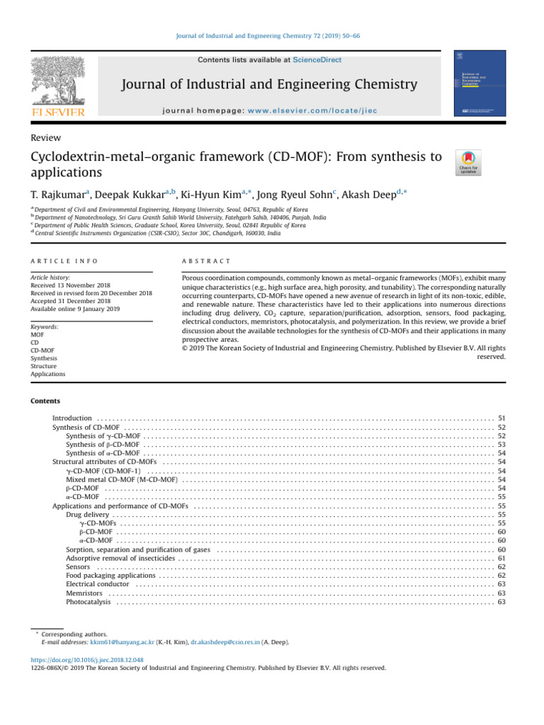 T.Rajkumar-CD-MOF From Sntehsis To Applications-2018 | PDF