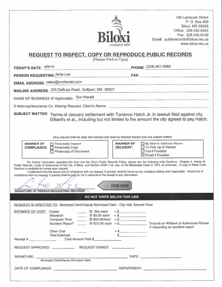 Sun Herald Records Request | PDF