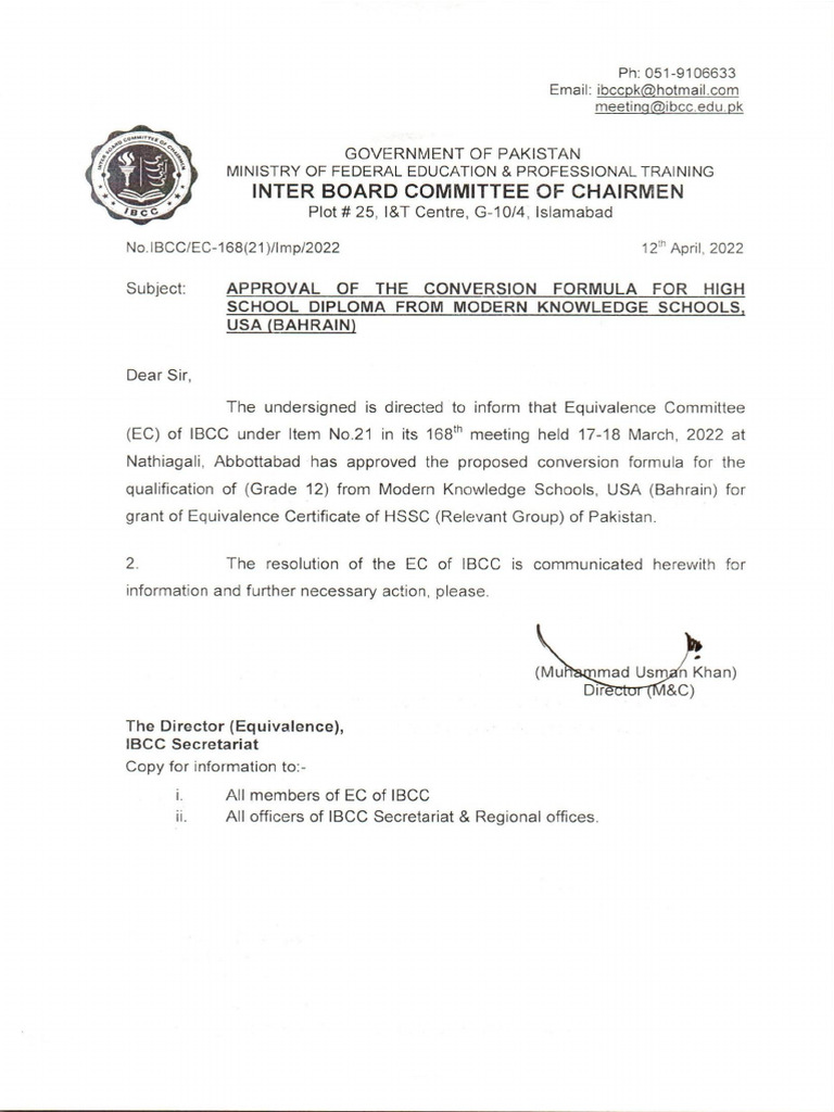 Approval of The Conversion Formula For High School Diploma From Modern ...