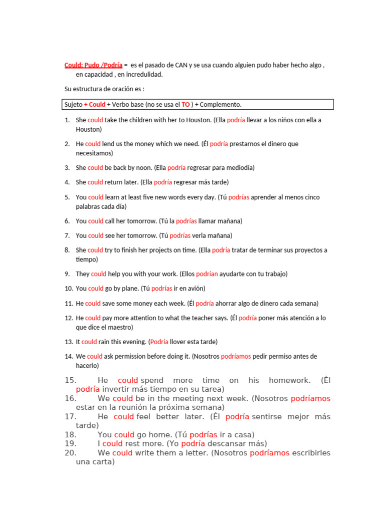 Uso de Could- Modal verbs . Ingles | PDF