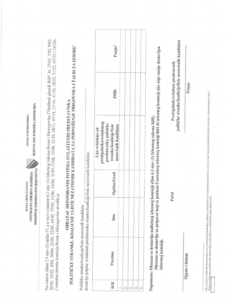 Obrazac Deponovanih Potpisa 2024 - 1 | PDF