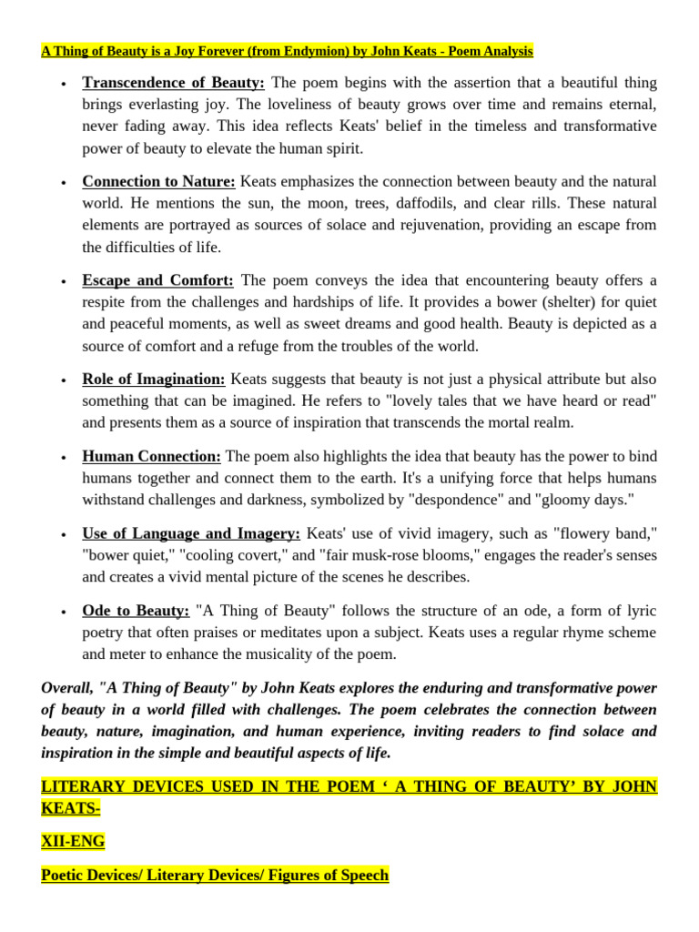 A Thing of Beauty by JOHN KEATS | PDF