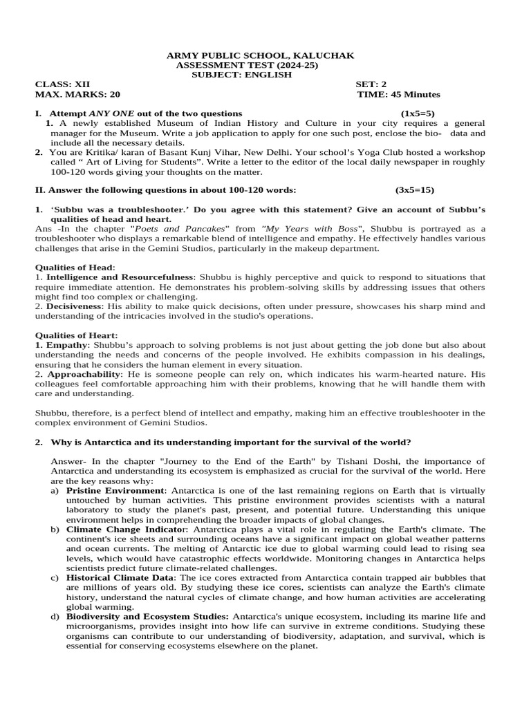 English Assessment Test Xii - Set-2 | PDF