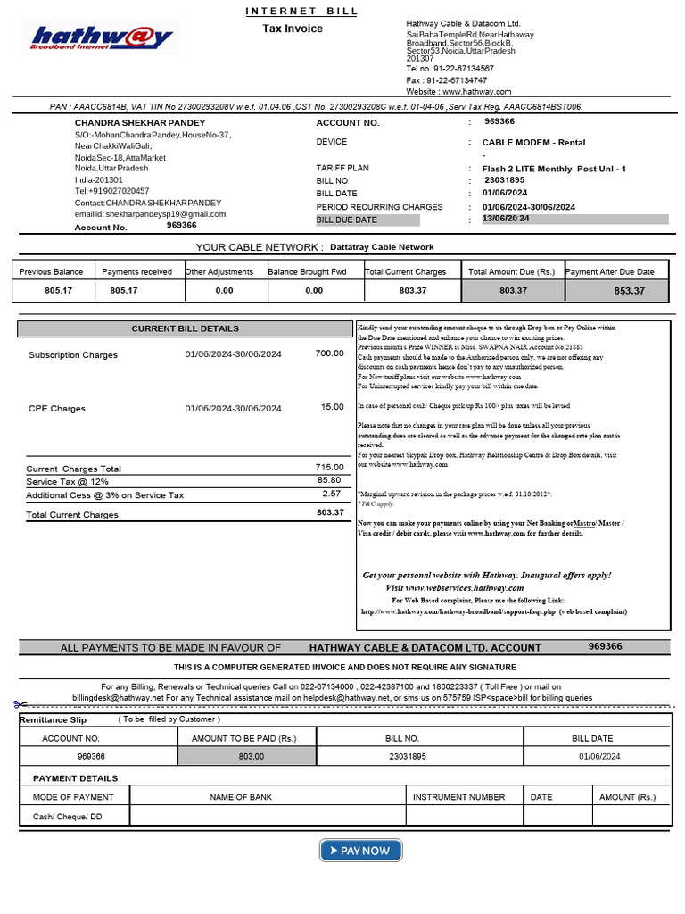 Internet Bill Format | PDF | Payments | Cheque