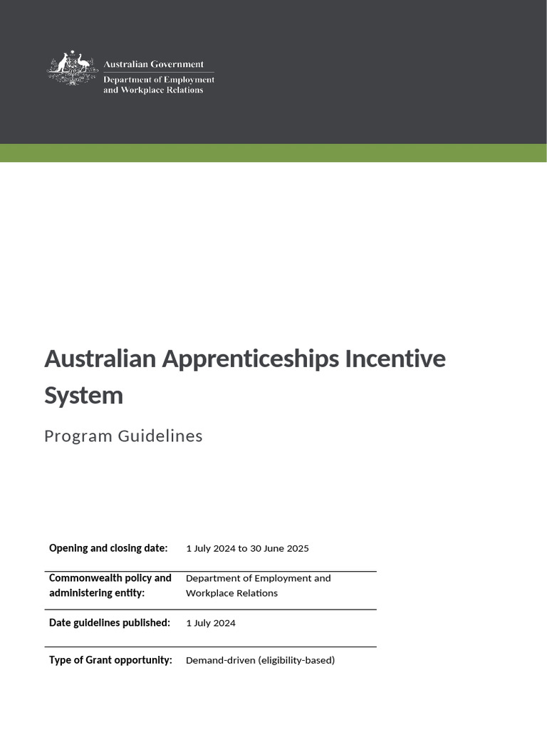Australian Apprenticeships Incentive System Program Guidelines - July ...