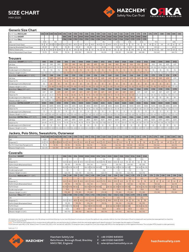 Haztec Orka Size Chart 2020 v1.2 | PDF