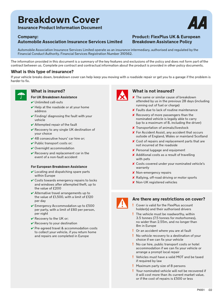 p4001 Flexplus Breakdown Insurance Ipid | PDF