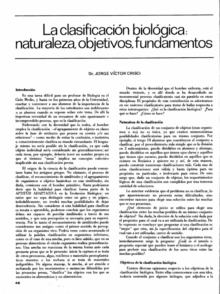 Importancia y objetivos de la clasificación biológica | PDF | Evolución ...