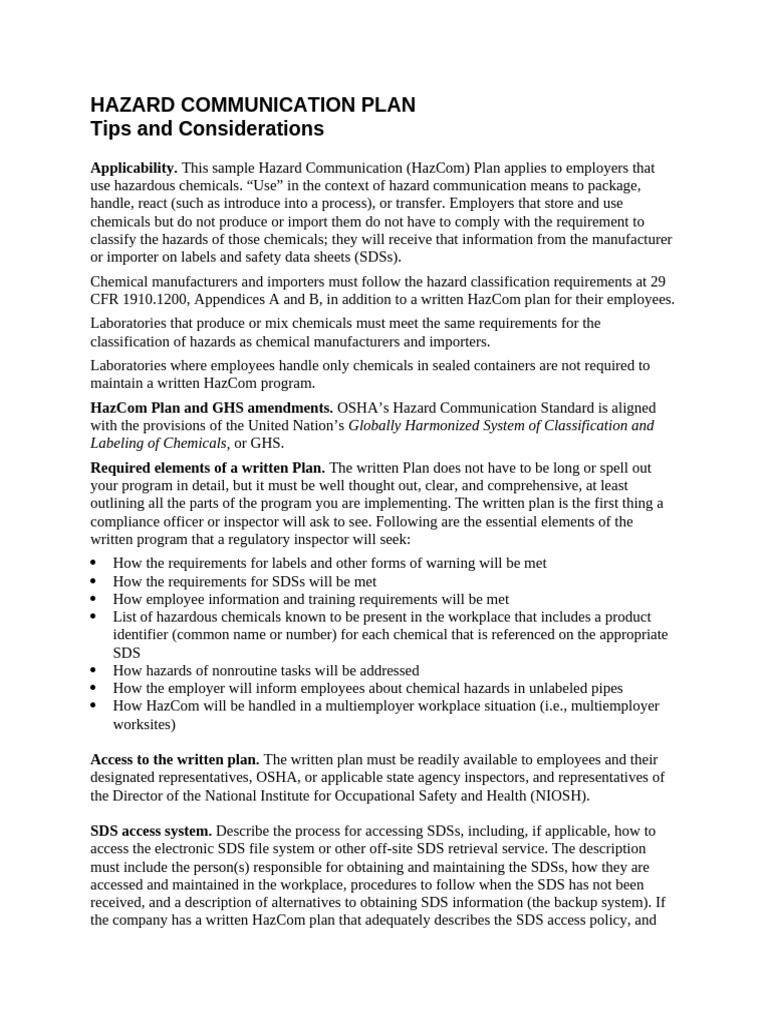 Hazard Communication Plan | PDF