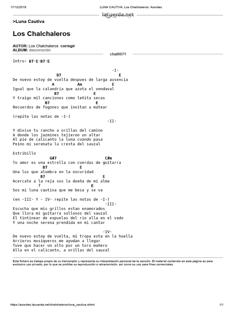LUNA CAUTIVA, Los Chalchaleros_ Acordes | PDF