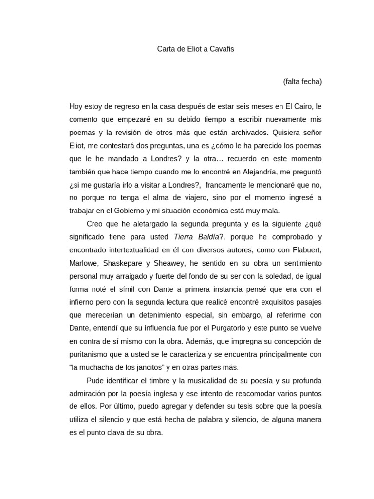 Carta de Eliot A Cavafis | PDF