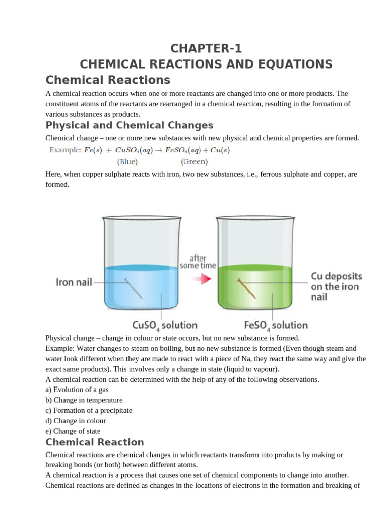 Types of Reaction Class 10 Notes | PDF