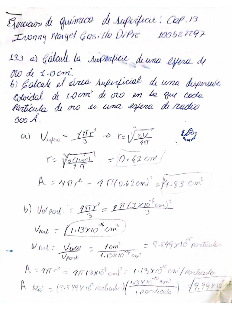 Ejercicios de Química de Superficie | PDF