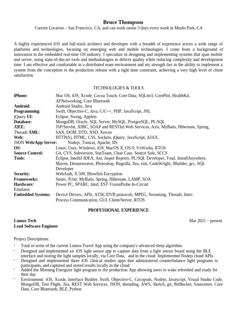 Bruce Thompson Resume | PDF