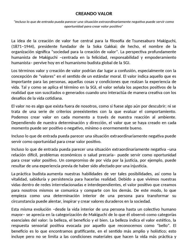 Creando Valor | PDF