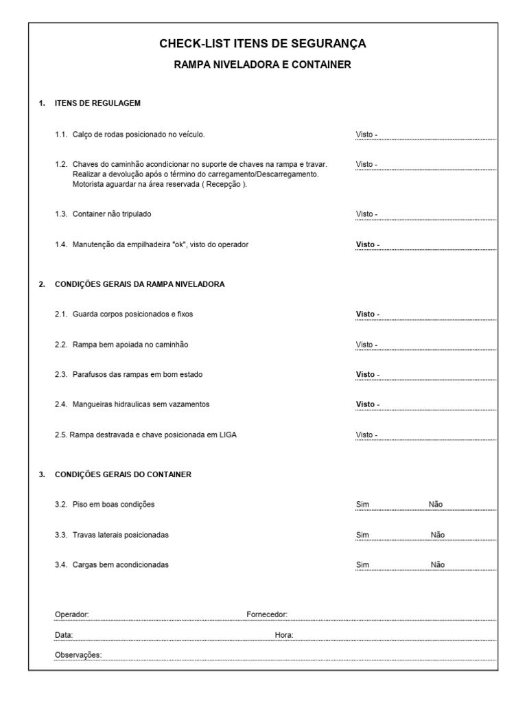 Checklist Rampa Niveladora | PDF