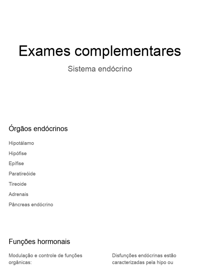 Aula 16 - Exames Complementares - Endocrinologia | PDF