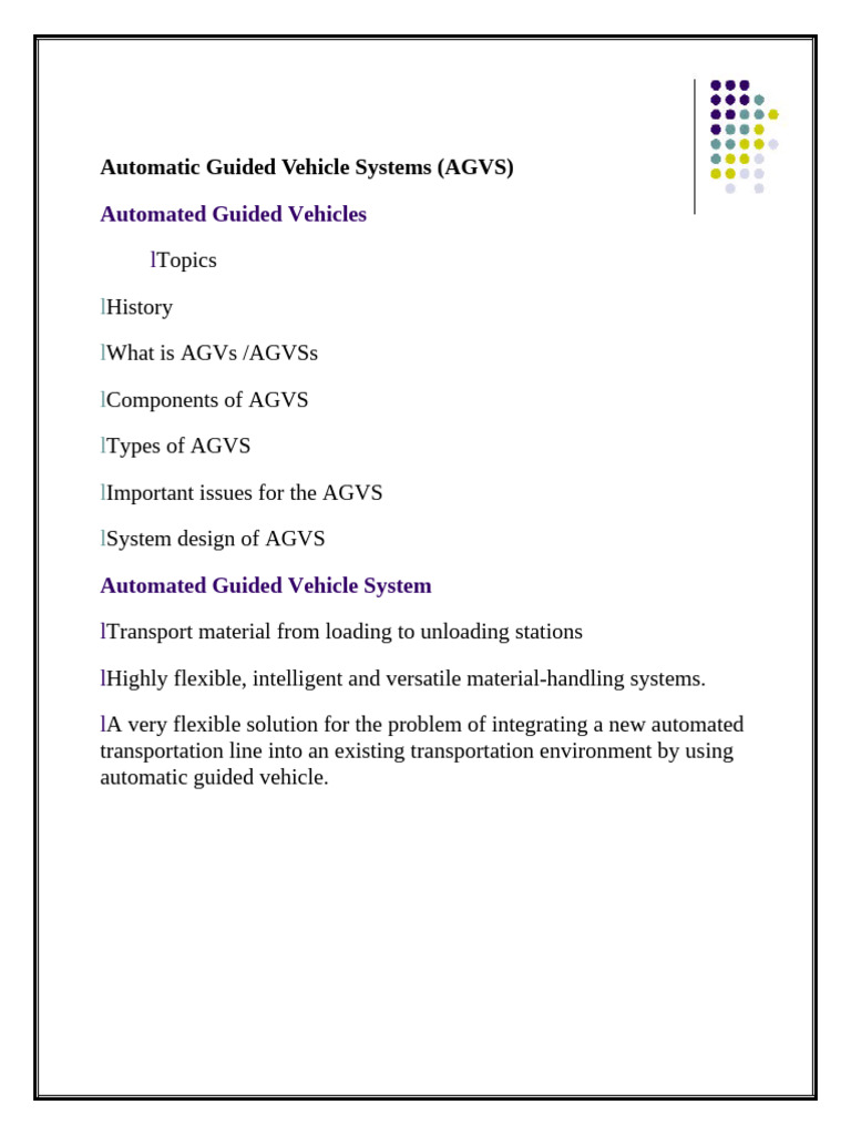Automatic Guided Vehicle Systems (AGVS) | PDF