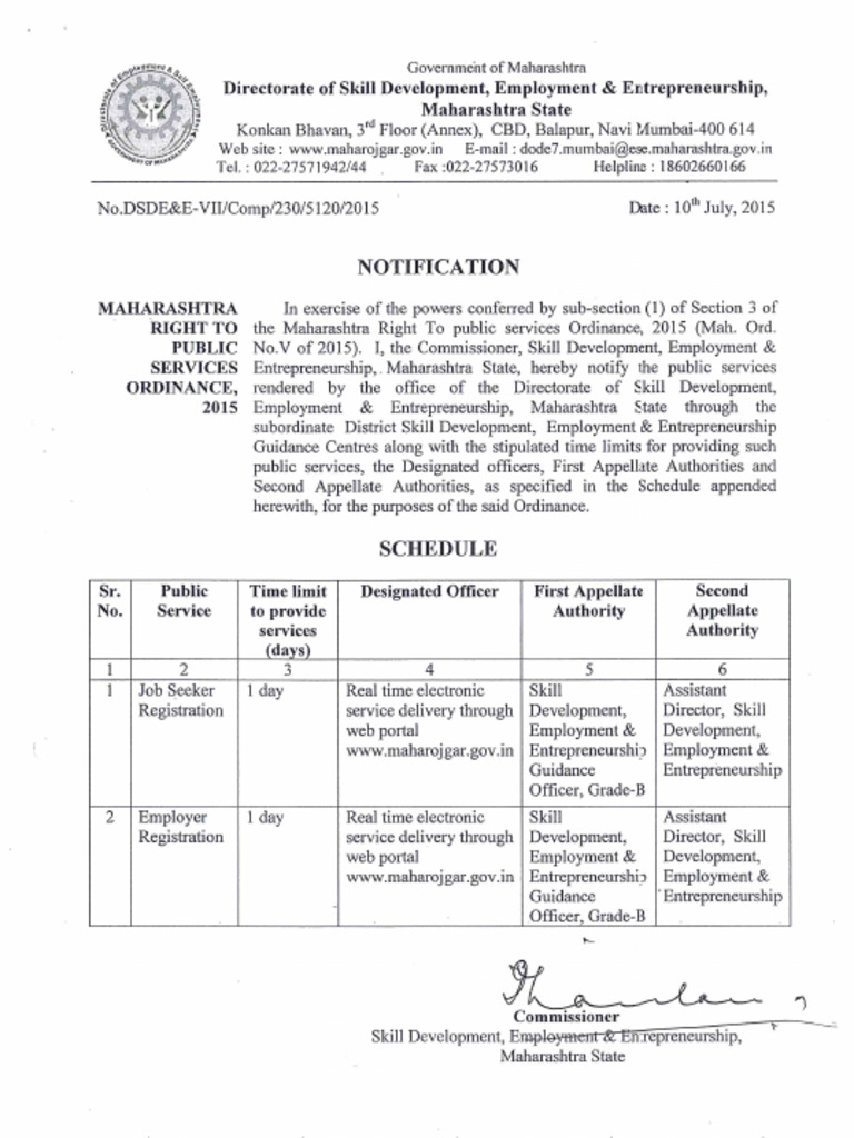 RTS Skill Development Department Notification | PDF