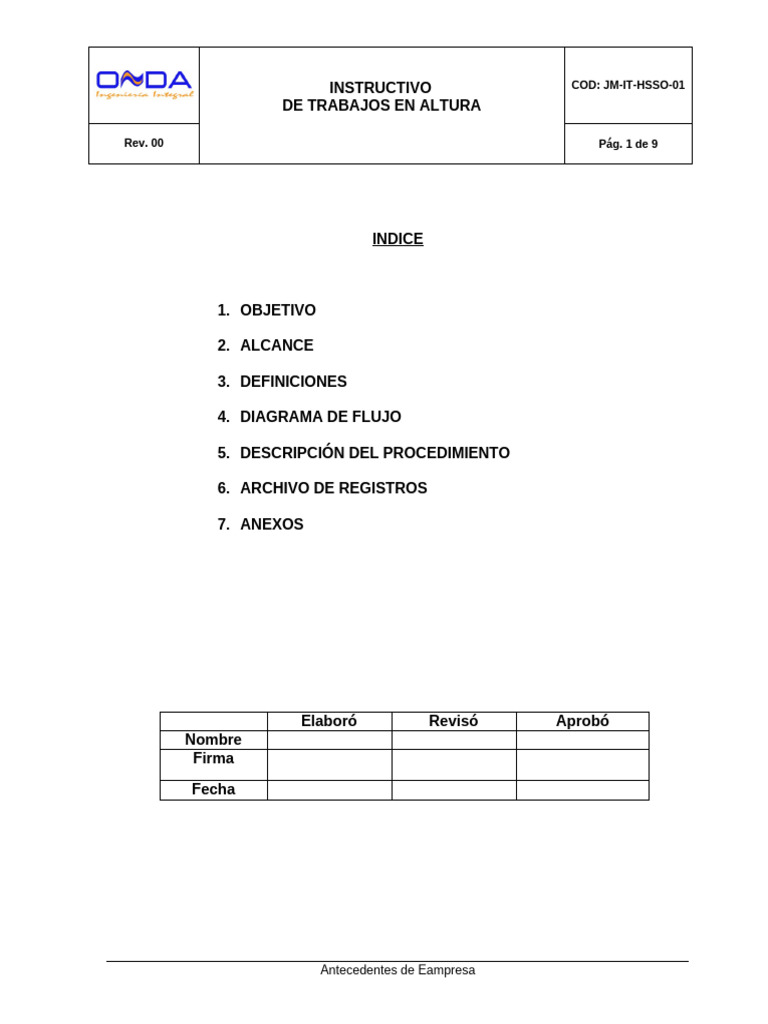 Instructivo Trabajo en Altura | PDF