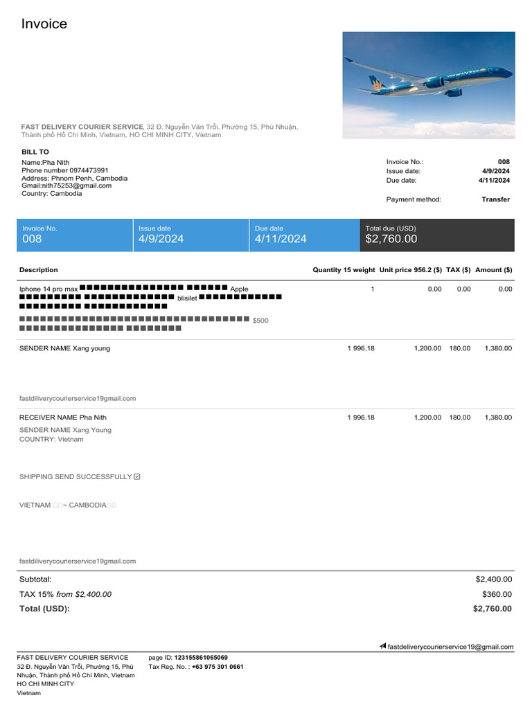 Fomat Invoice 008 | PDF | Ho Chi Minh City | Vietnam