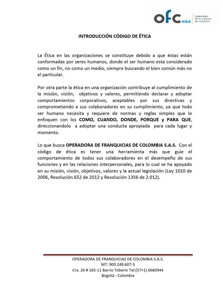 Codigo Etica y Conducta Ofc 2022 | PDF
