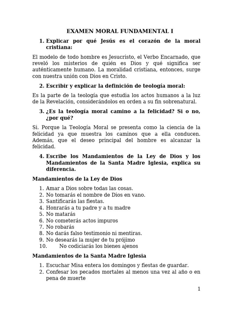 Examen Moral Fundamental I | PDF | Science & Mathematics