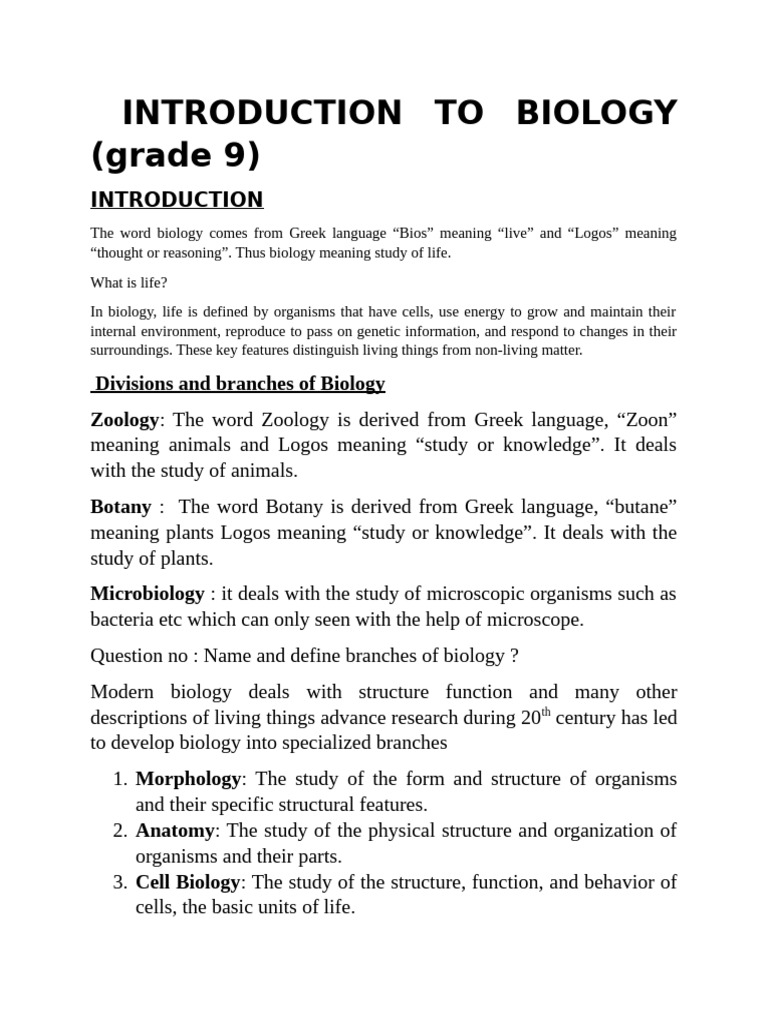 Grade 9 Biology Notes | PDF