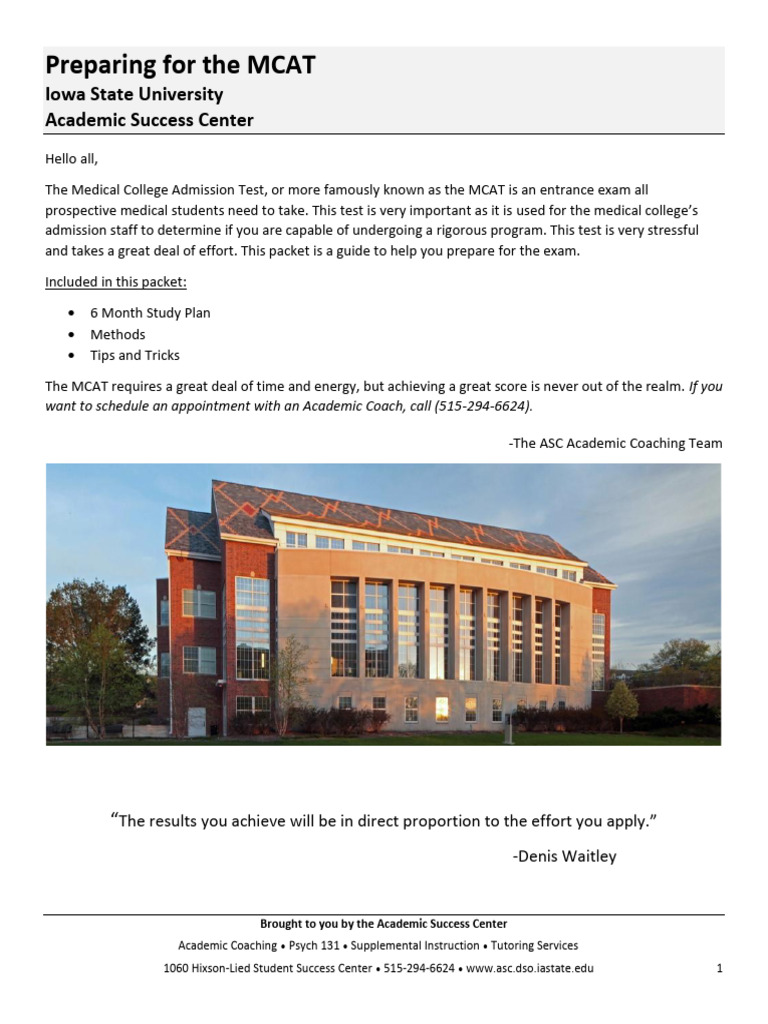 MCAT Prep Packet (16) - Iowa State Univ | PDF