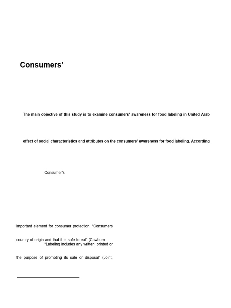 Consumers' Awareness of Food Labeling: A Case Study of United Arab ...