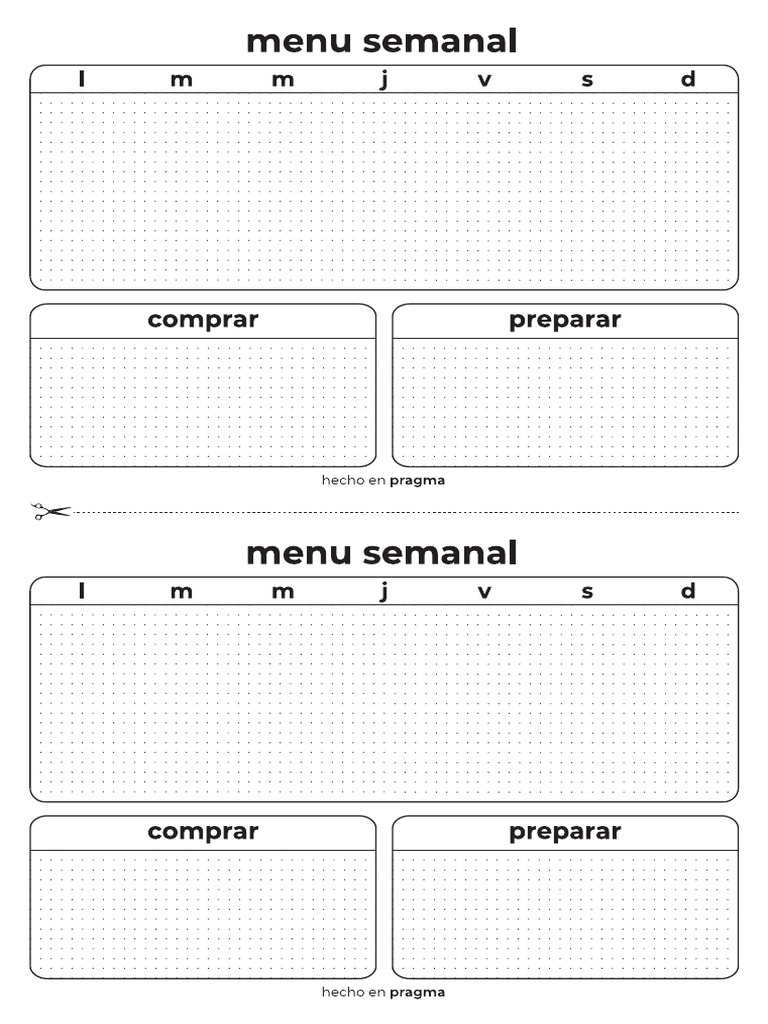Fichas Para Menu Semanal | PDF