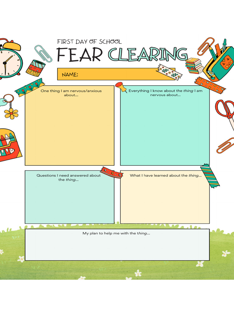 FirstDayFearClearingASocialEmotionalWorksheetforEasingSchoolAnxiety 1 | PDF