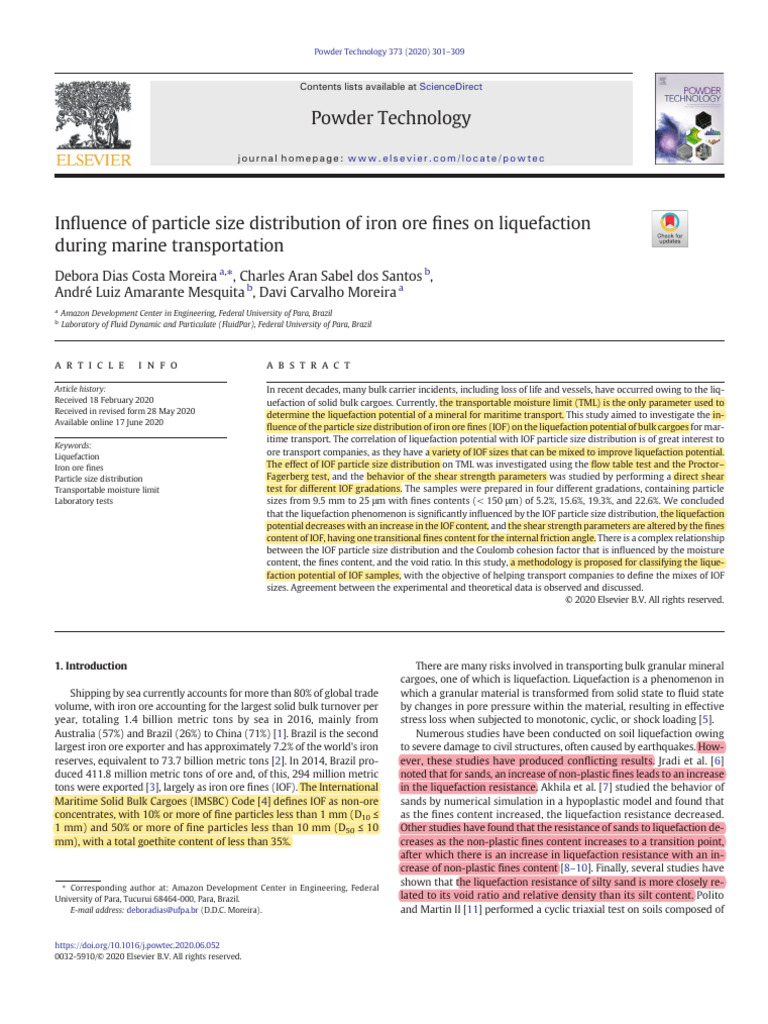 Influence of Particle Size Distribution Iron Ore Fines On Liquefaction During Marine ...