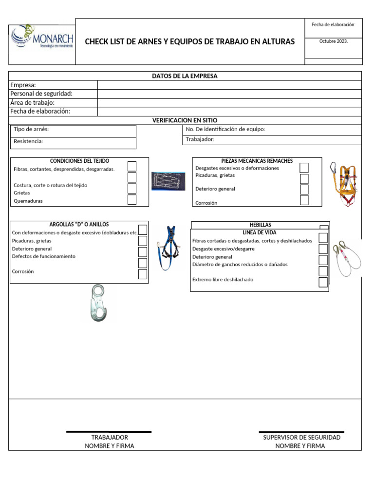 Check List de Arnes y Equipos de Trabajos en Alturas | PDF
