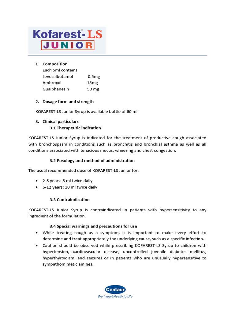 Kofarest LS Junior Syrup | PDF