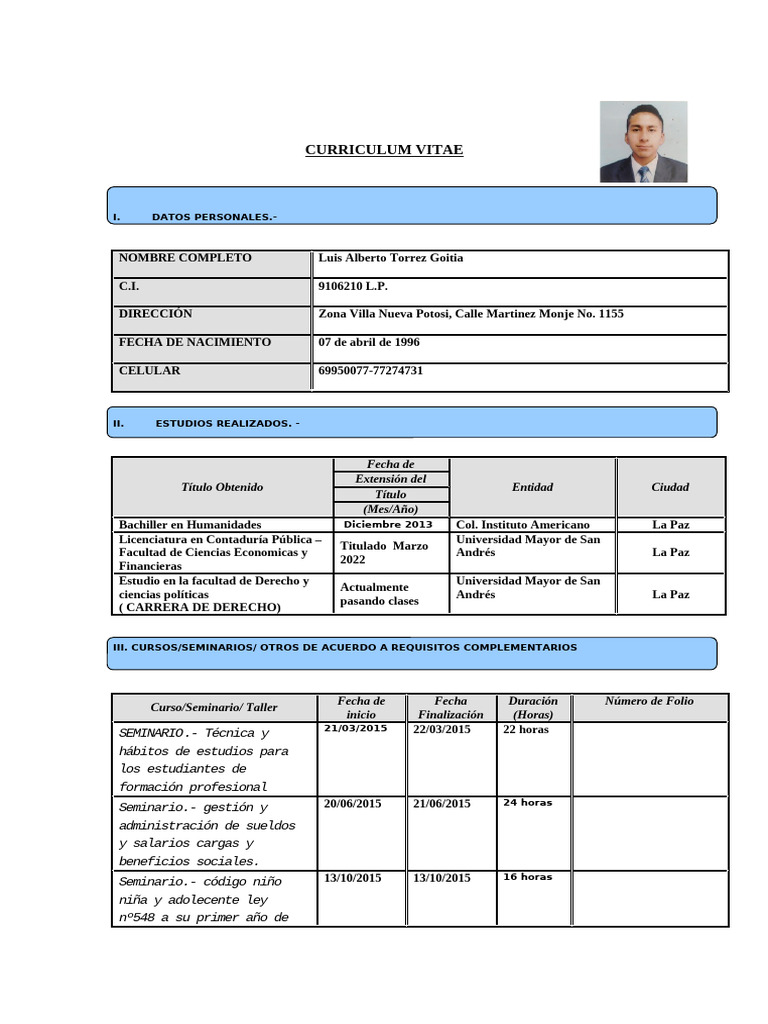 Curriculum Luis Alberto Torrez Goitia 2021 | PDF