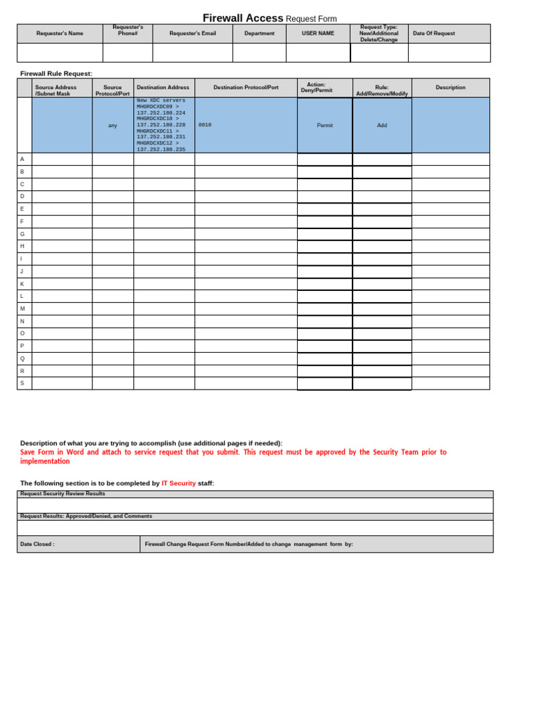 Firewall Request Form Template Document - RITM0026291 | PDF
