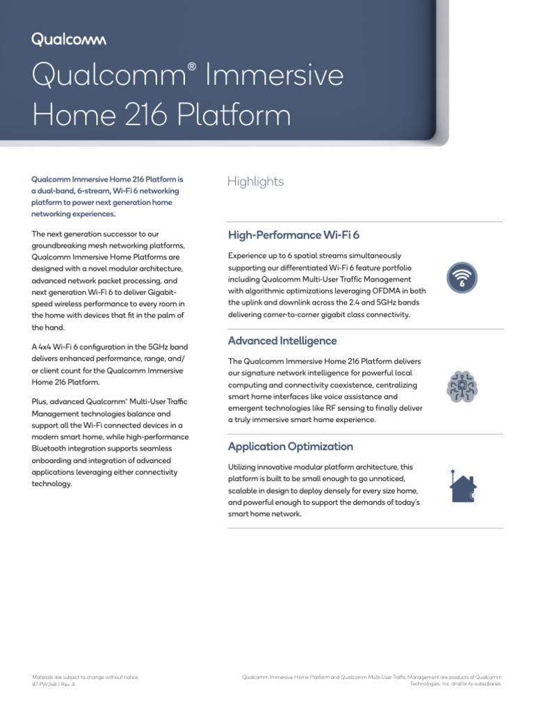 Immersive Home Platform Product Briefs 216 | PDF