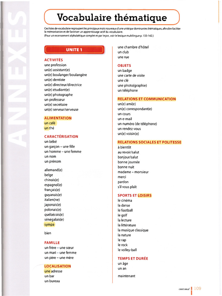 Vocabulaire Thématique Taxi 1 | PDF