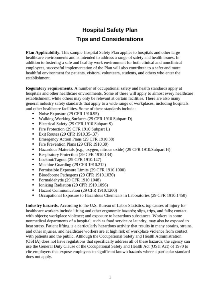 Hospital Safety Plan | PDF