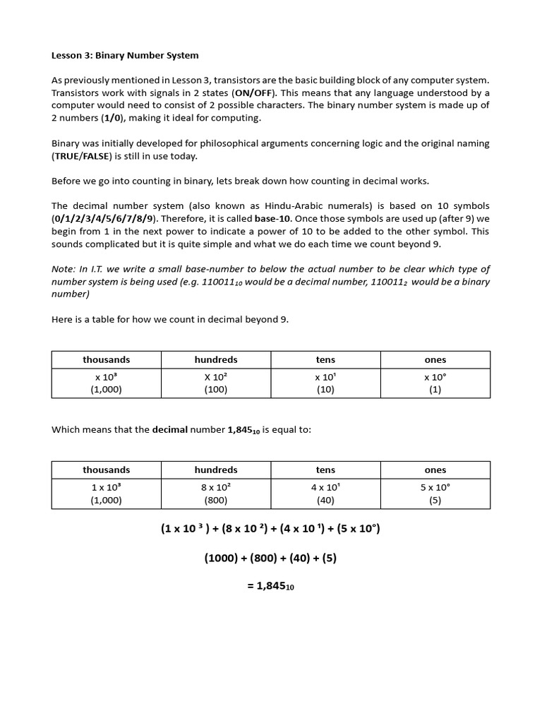 Lesson 3 (Binary) | PDF