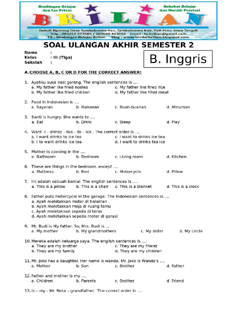 Soal Bing Kls 3 - Page-0001 | PDF