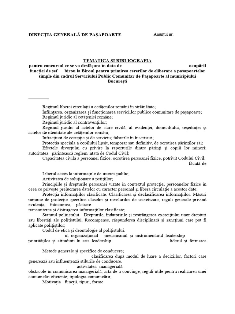 Anexa Nr. 3 Tematica Si Bibliografie | PDF