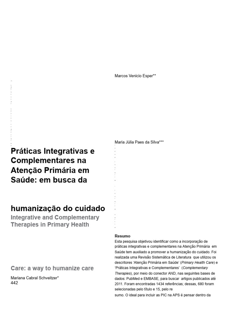 Praticas Integrativas Complementares Atencao Primaria | PDF