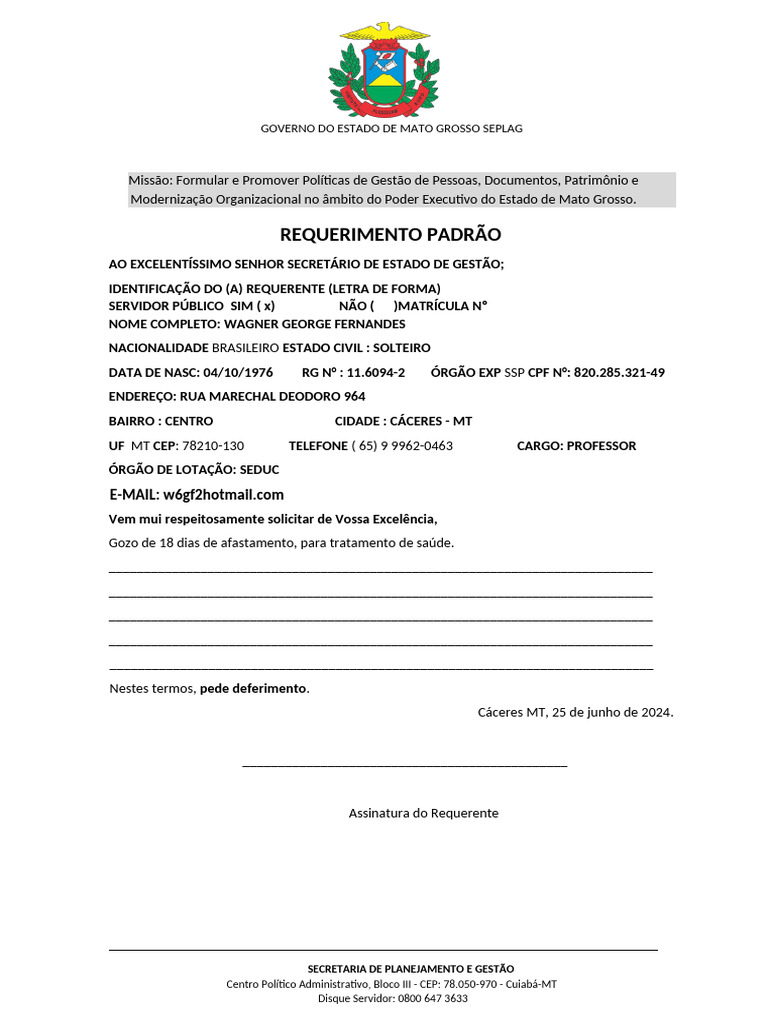 Requerimento de Afastamento para Saúde | PDF | Direito