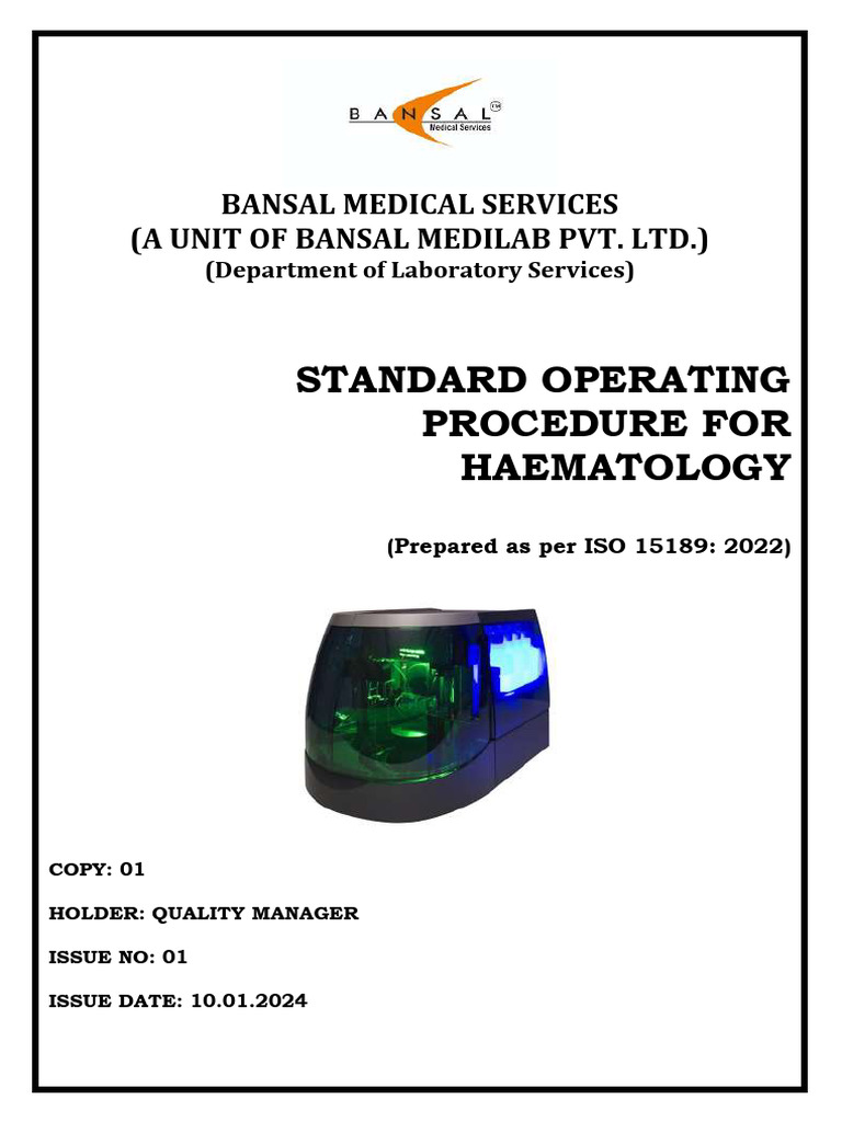 Sebia's Capillary Electrophoresis - SOP | PDF | Hemoglobin | Hematology