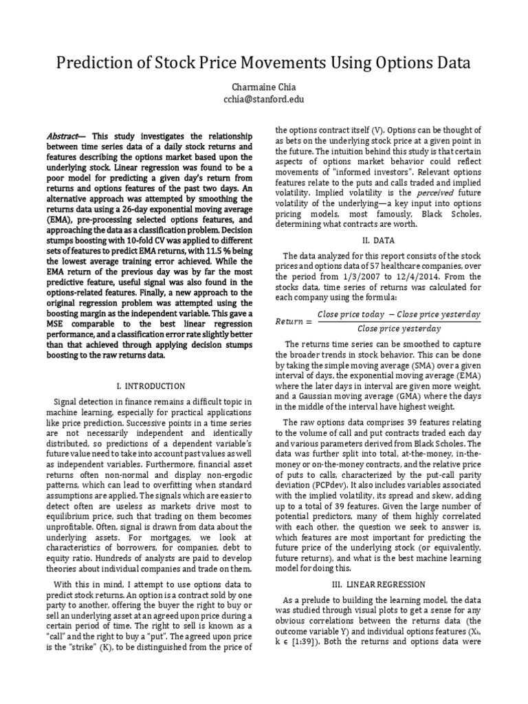 Prediction of Stock Price Movements Using Options Data: Charmaine Chia ...