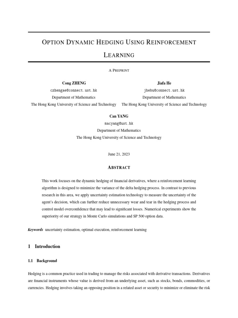 O D H U R L: Ption Ynamic Edging Sing Einforcement Earning | PDF