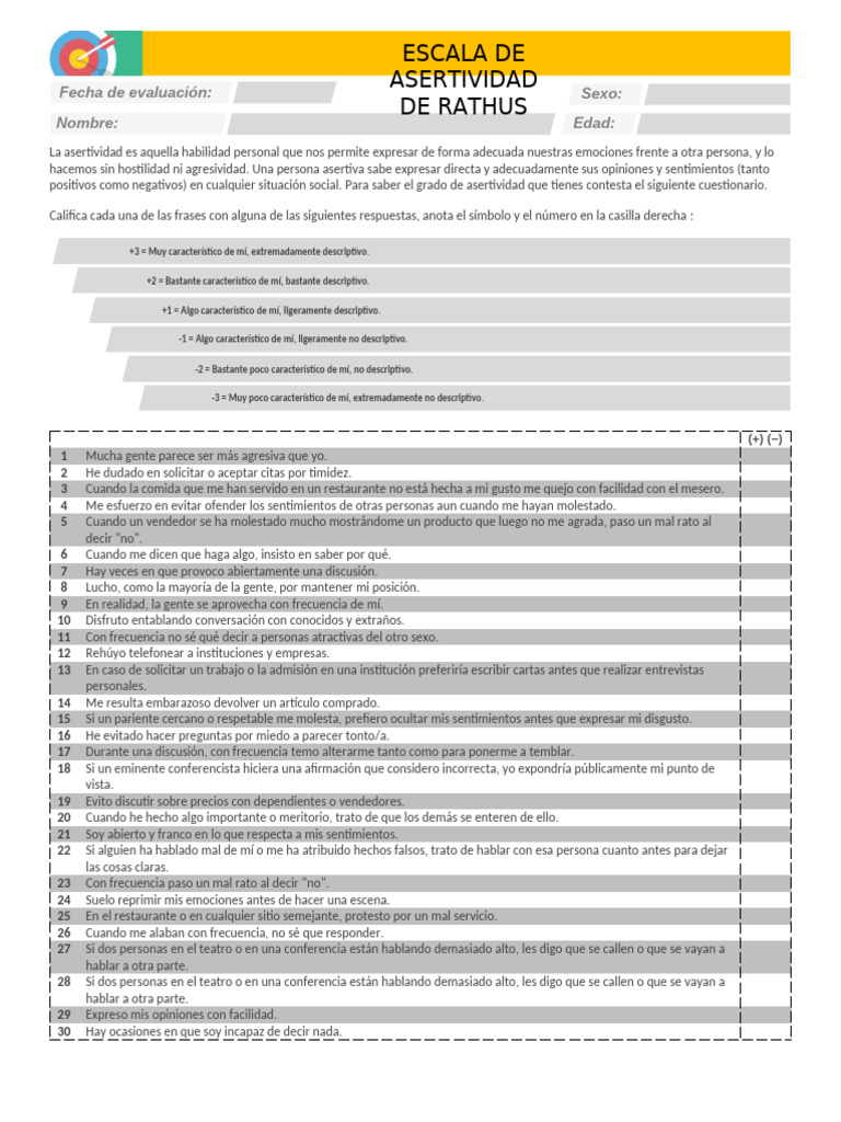 Escala de asertividad de Rathus | PDF